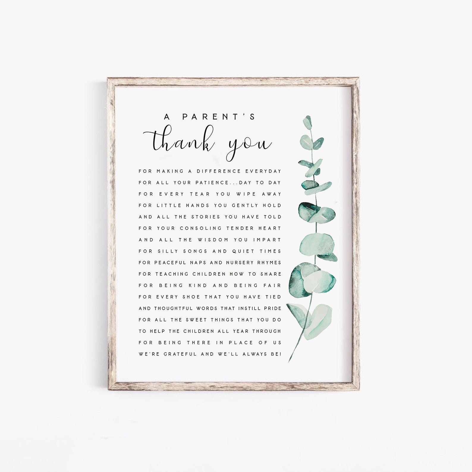 A Parents Thank You Printable Nursery Teachers Teaching - Etsy