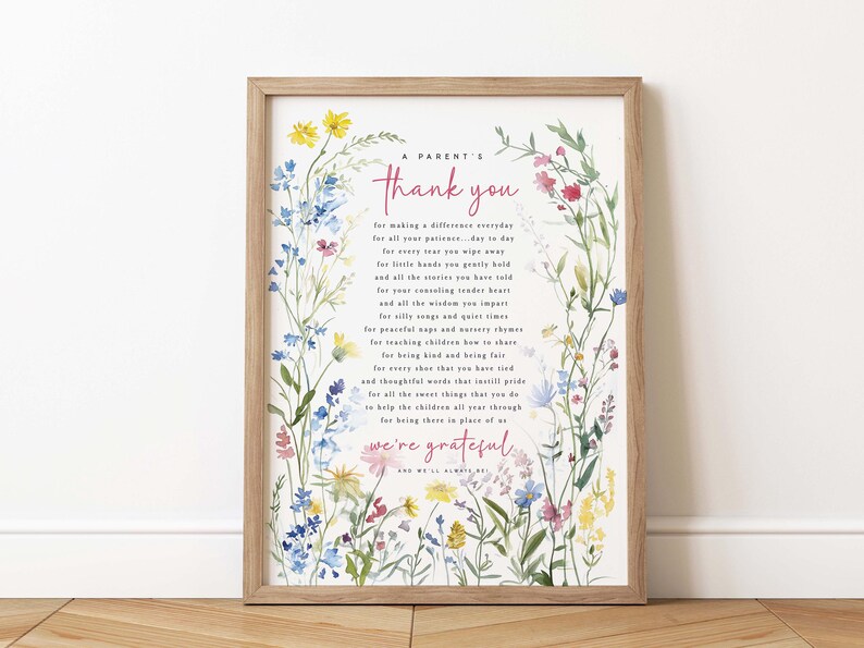 A Parents Thank You Printable Nursery Teachers Teaching Teacher's Day ...