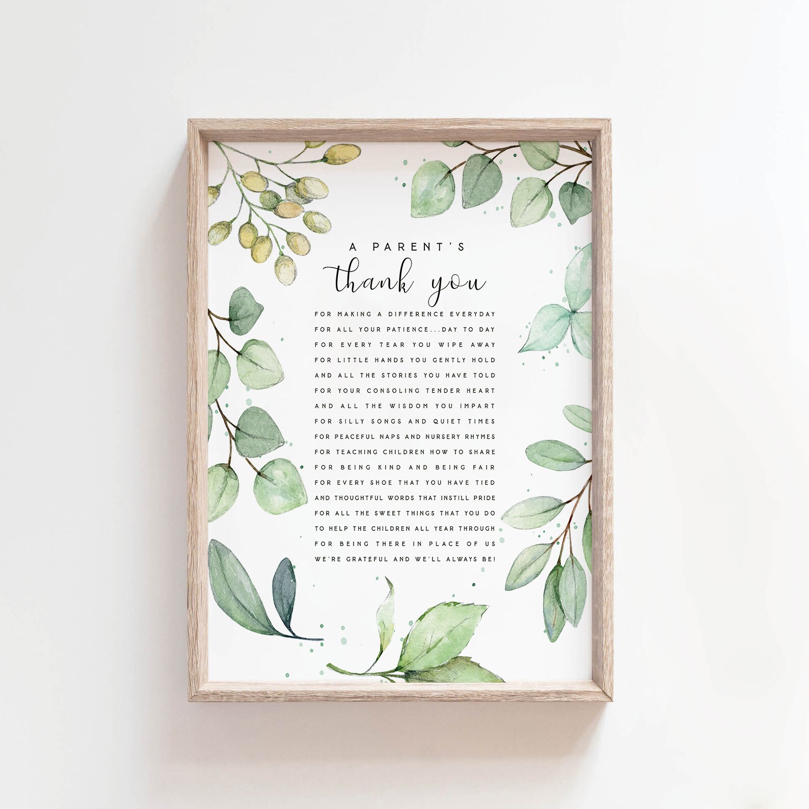 A Parents Thank You Printable Nursery Teachers Teaching - Etsy