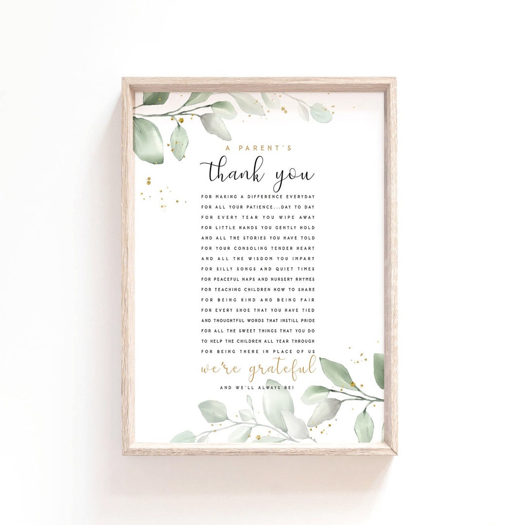 A Parents Thank You Printable Nursery Teachers Teaching Teacher's Day ...