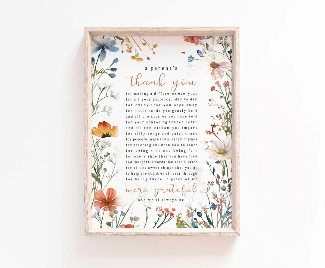 A Parents Thank You Printable Nursery Teachers Teaching Teacher's Day ...