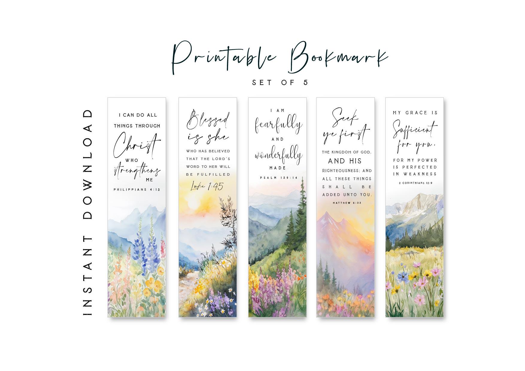 Printable Bible Verses Bookmarks Set of 5 Book Mark Scripture Floral ...