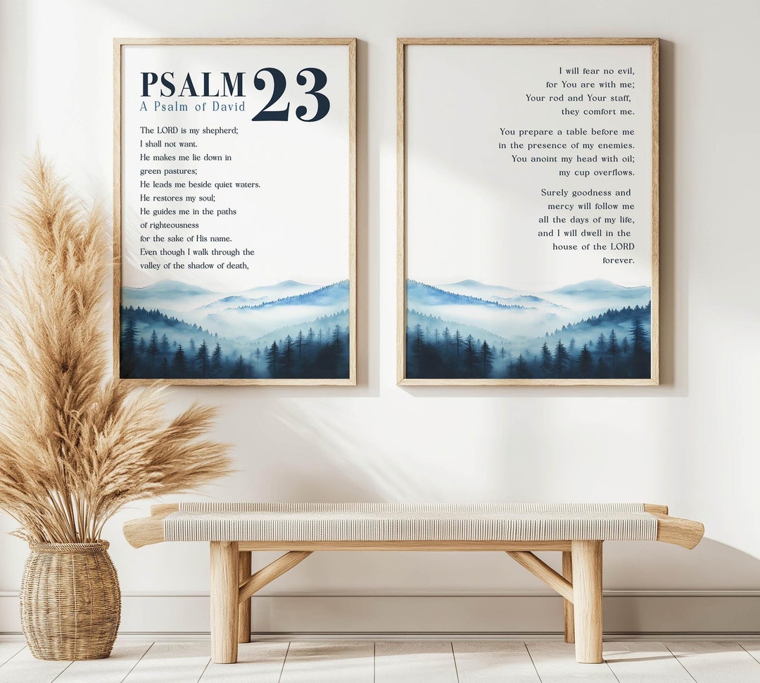 Psalm 23 the Lord is My Shepherd Set of 2 Bible Verse Wall Art Print ...