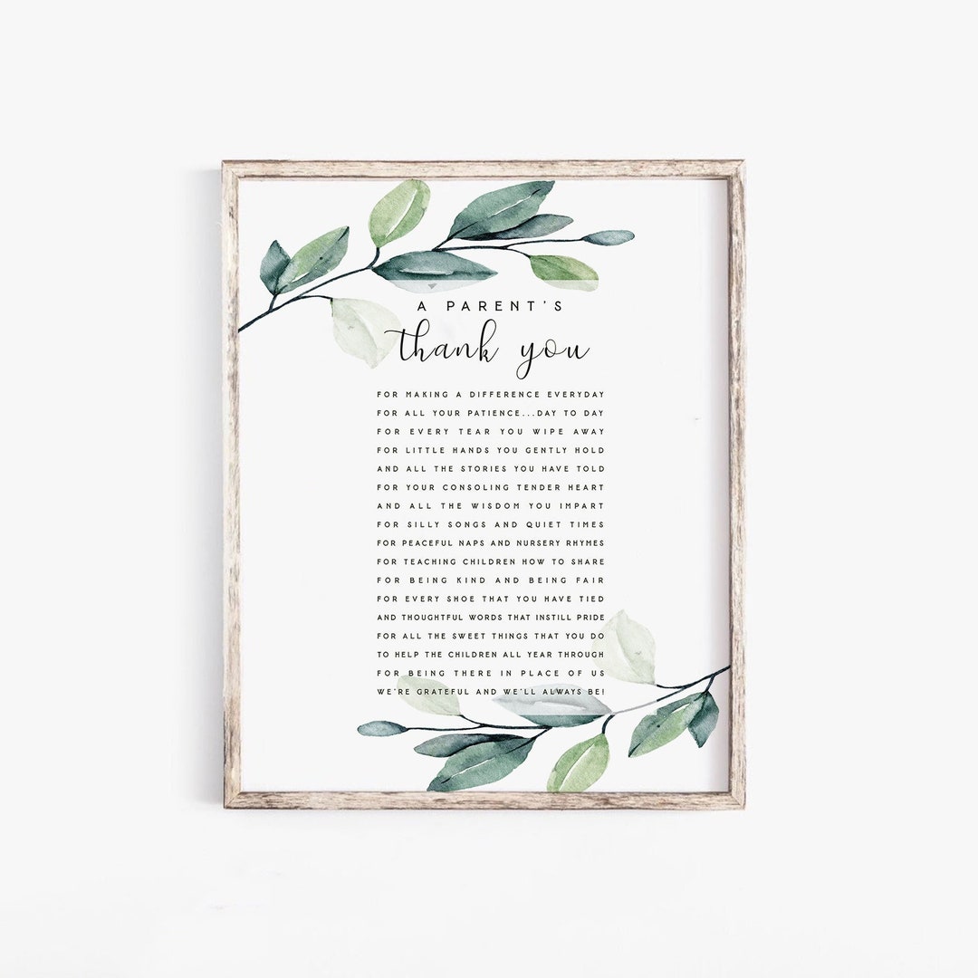 A Parents Thank You Printable Nursery Teachers Teaching Teacher's Day ...