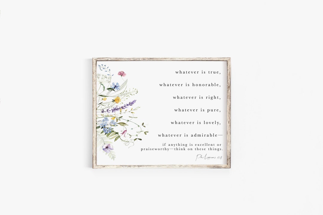 Philippians 4 8 Whatever is True Sign Bible Verse Wall Art Print ...