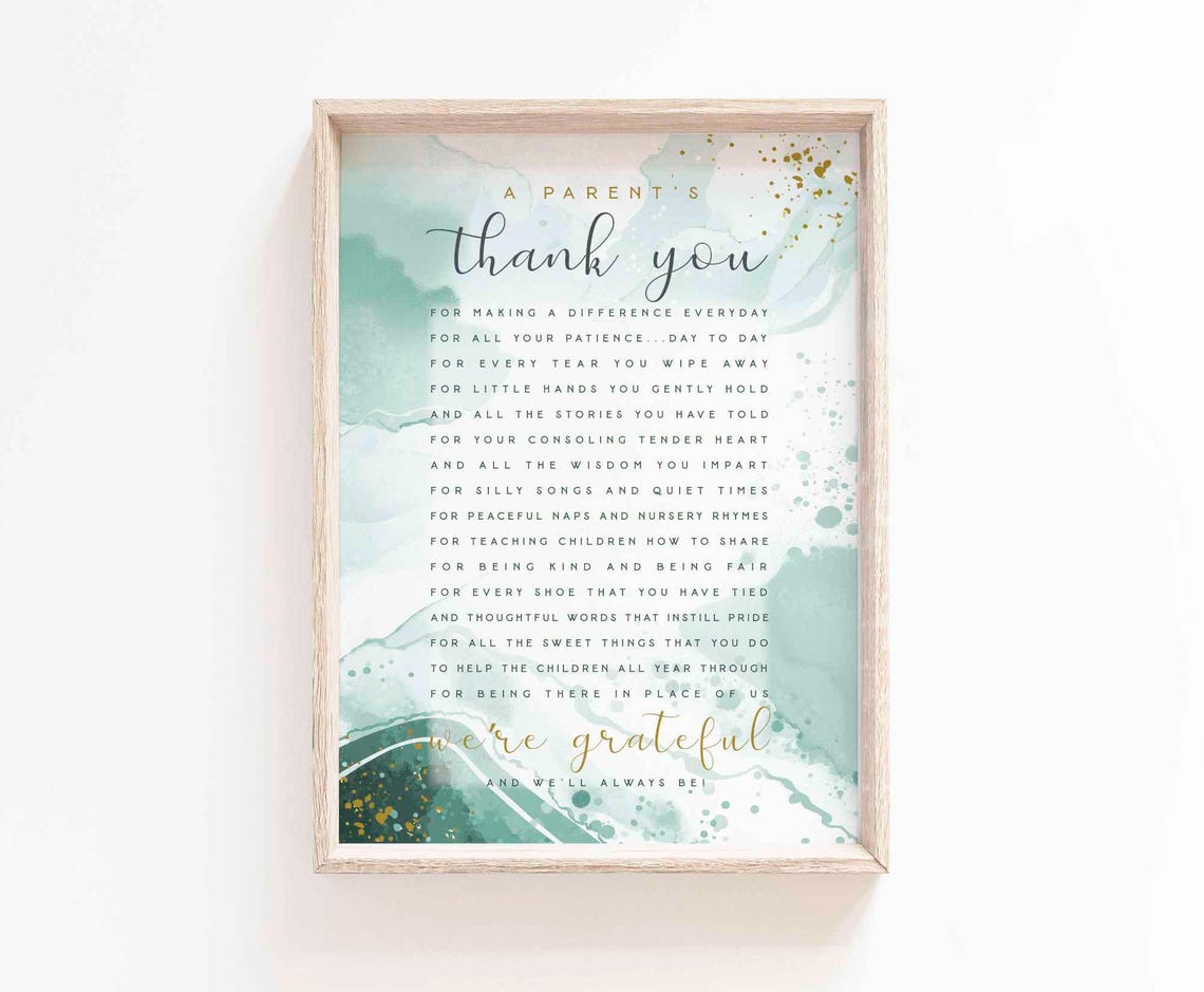 A Parents Thank You Printable Nursery Teachers Teaching Teacher's Day ...
