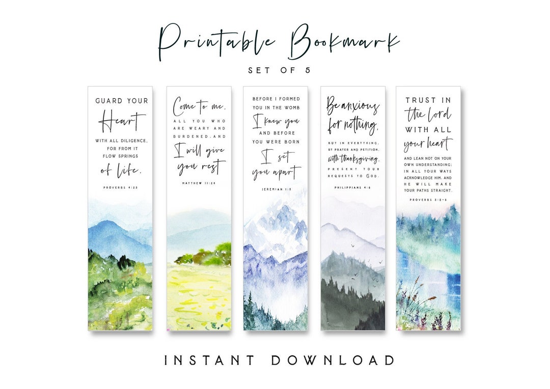 Printable Bible Verses Bookmarks Set of 5 Book Mark Scripture Bookmarks ...
