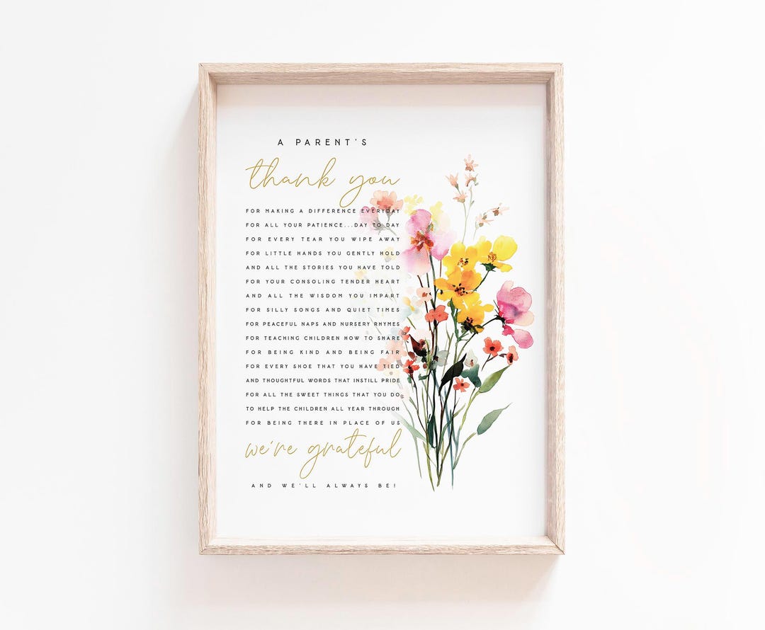 A Parents Thank You Printable Nursery Teachers Teaching Teacher's Day ...