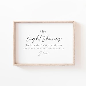 John 1:5 the Light Shines in the Darkness Bible Verse Wall Art Print ...