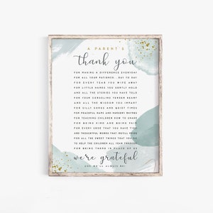 A Parents Thank You Printable Nursery Teachers Teaching Teacher's Day ...