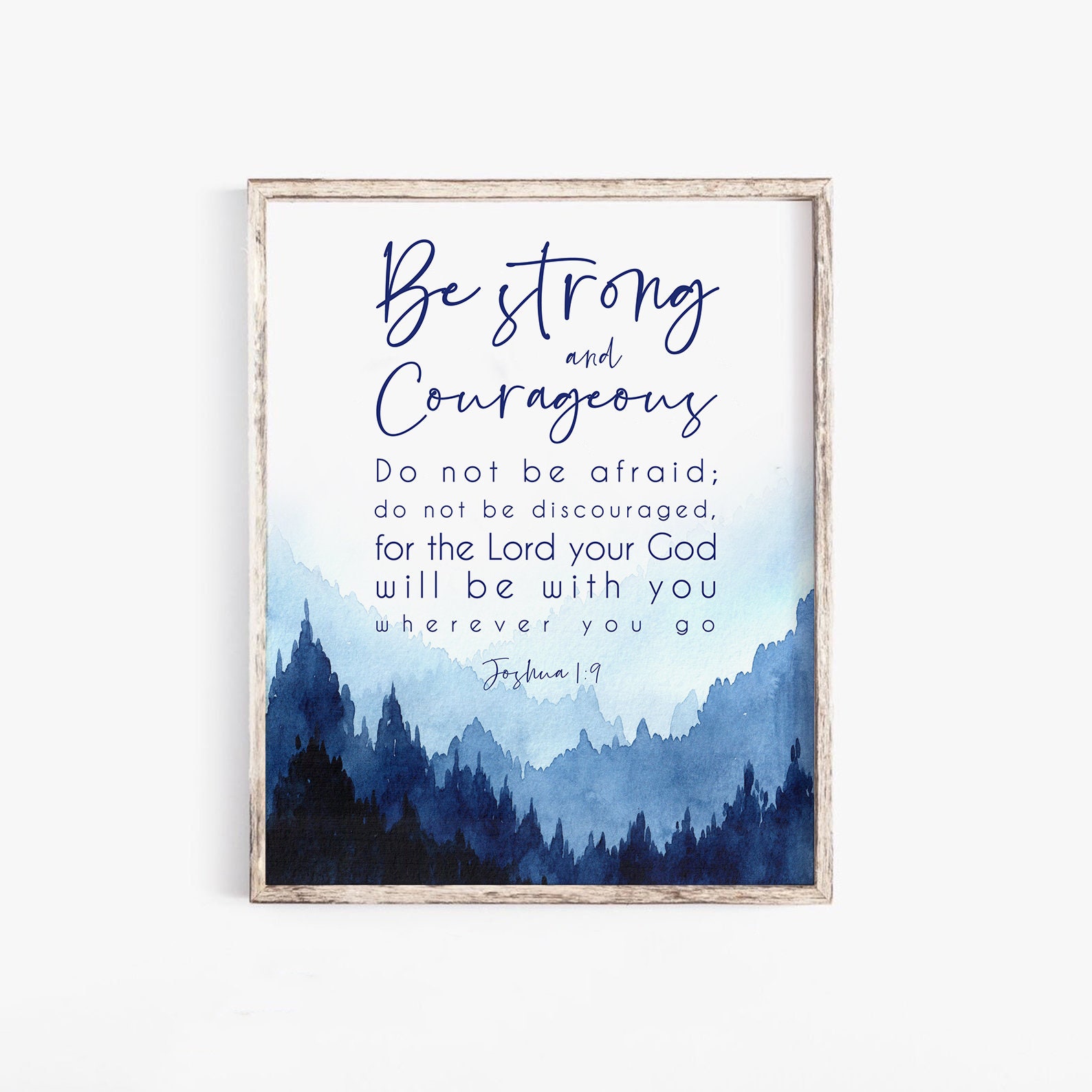 Be Strong and Courageous Sign Joshua 1:9 Bible Verse Wall Art Print ...