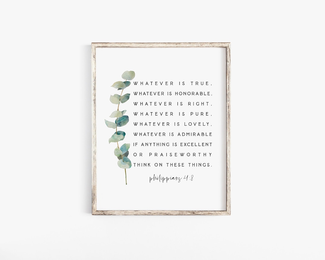Philippians 4:8 Whatever is True Sign Watercolor Bible Verse Wall Art ...