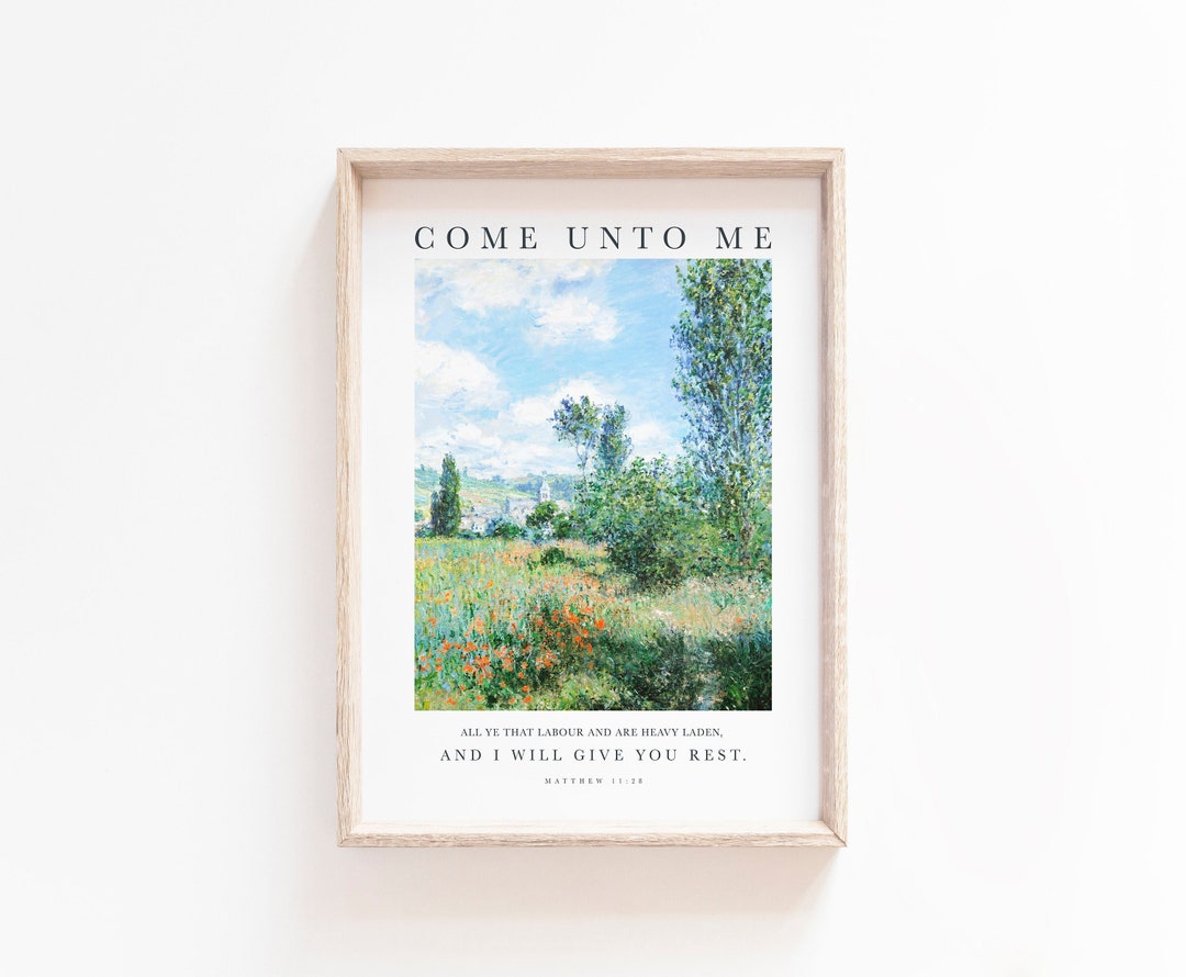 Matthew 11:28 Come Unto Me Watercolor Bible Verse Wall Art Rest Come to ...