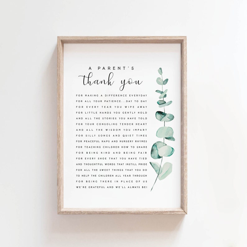 A Parents Thank You Printable Nursery Teachers Teaching - Etsy