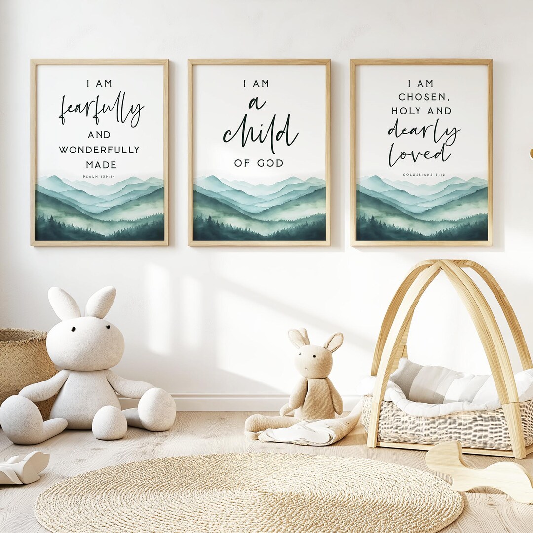 Kids Bible Verse Wall Art Set of 3 Scripture Printable Bible School ...