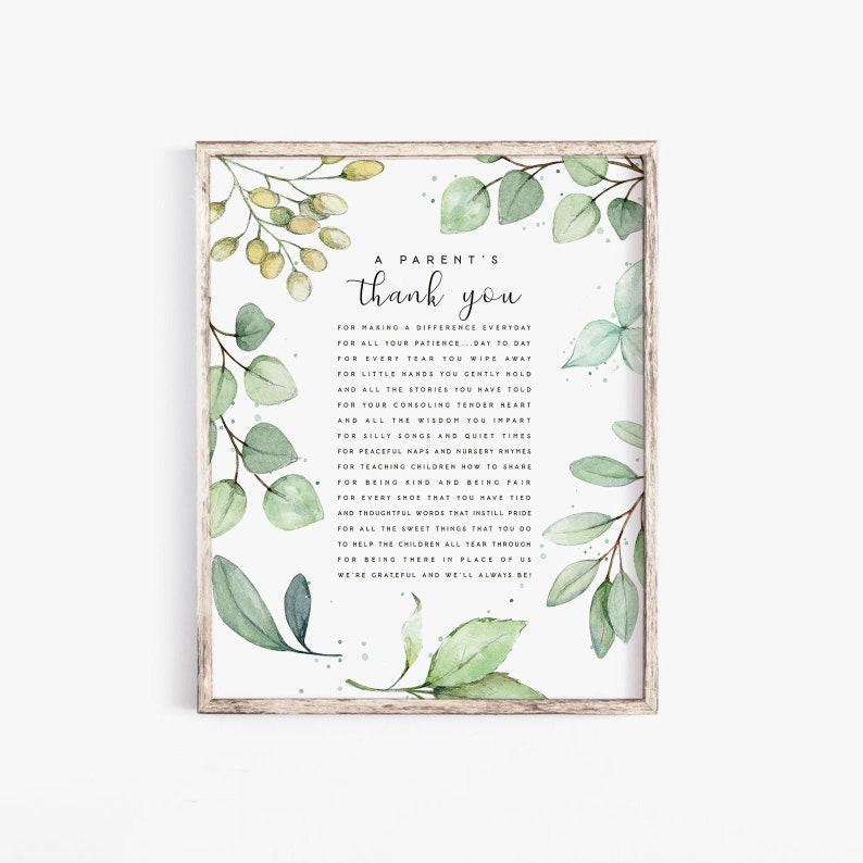 A Parents Thank You Printable Nursery Teachers Teaching - Etsy