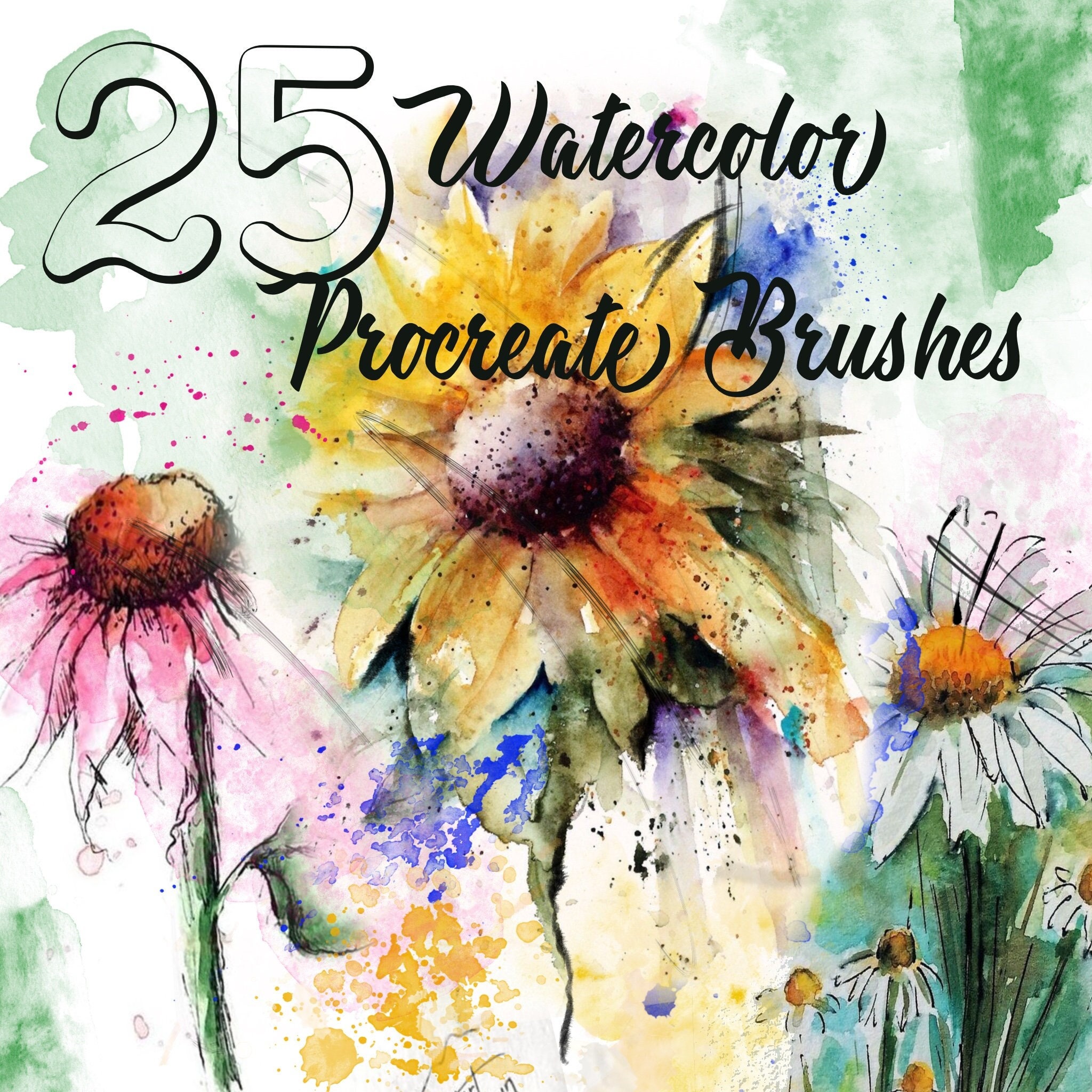 25 Watercolor Flower Procreate Brushes, Watercolor Tattoo Design ...