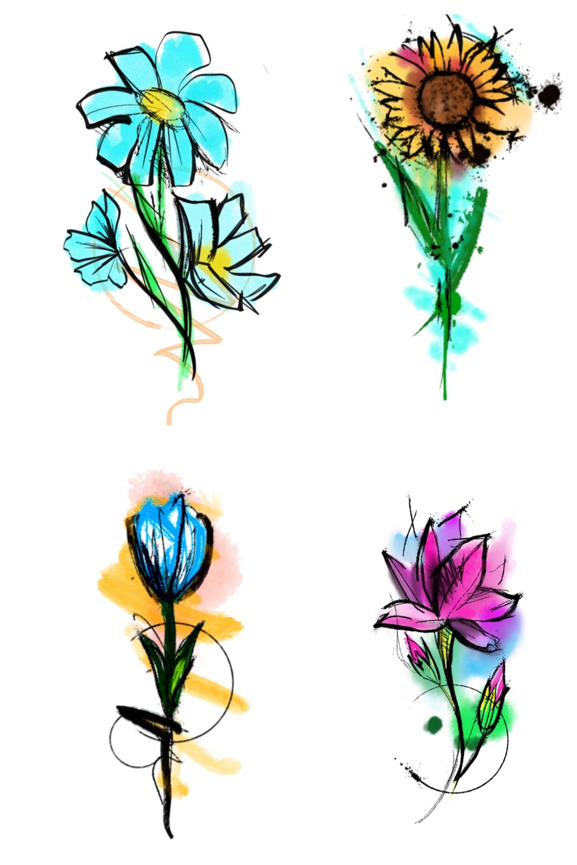 25 Watercolor Flower Procreate Brushes, Watercolor Tattoo Design ...
