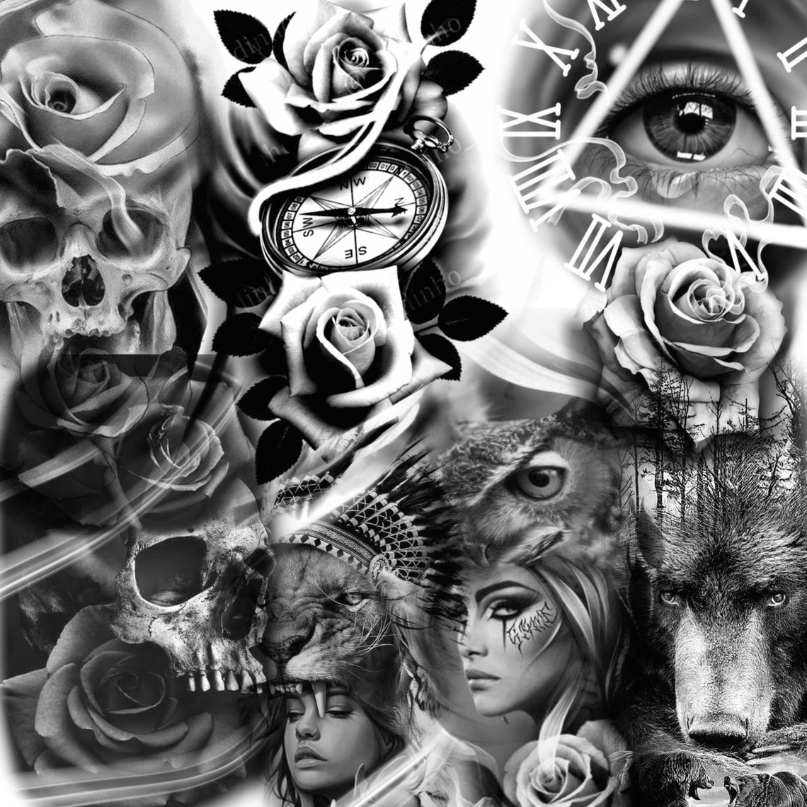 Tattoo Procreate Brush Set 40 Realistic Tattoo Designs Made - Etsy