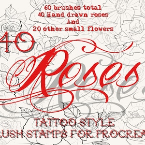 40 Hand Drawn Roses Procreate Brush Set, 60 Brushes Total , Procreate ...