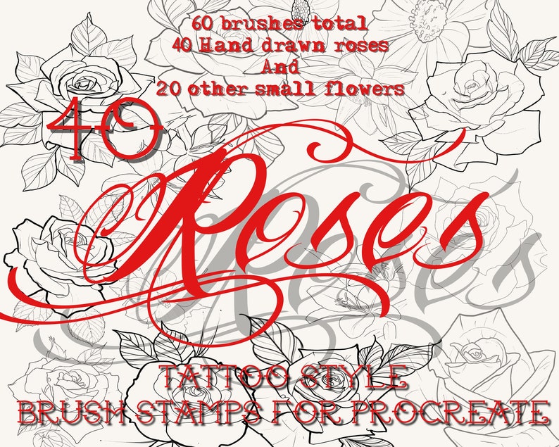 40 Hand Drawn Roses Procreate Brush Set 60 Brushes Total | Etsy