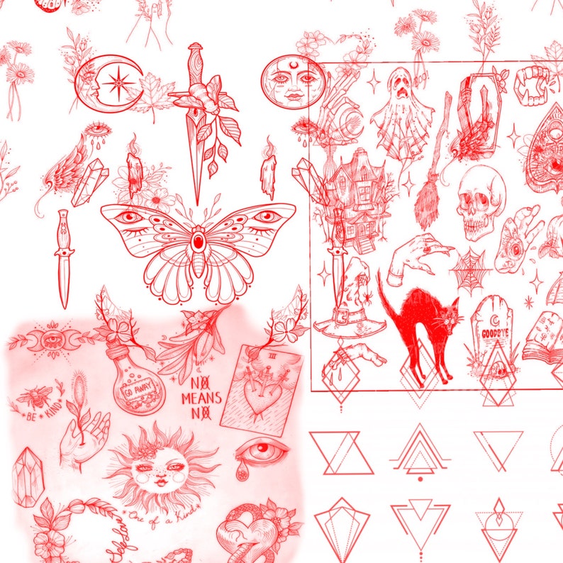 Tattoo Flash Set Procreate Brushes 125 Brush Stamps Included | Etsy