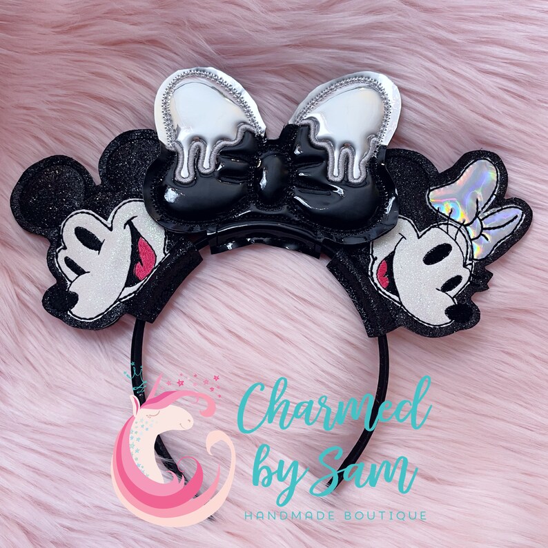 Glitter 100 Years Retro Mickey Minnie Inspired Mouse Ears, Metallic ...