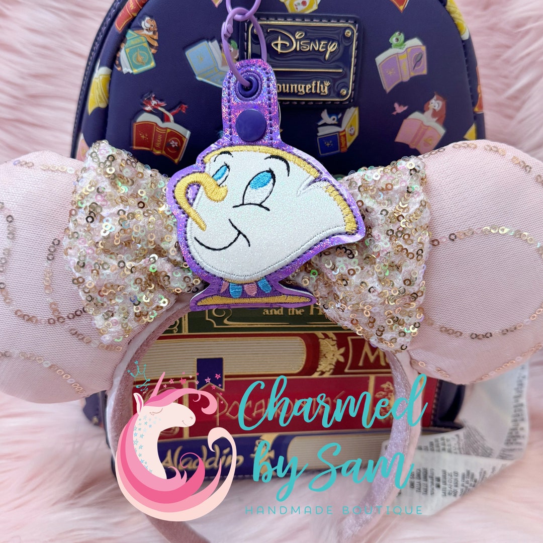 Glitter Chip Mrs. Potts Belle Insp Mouse Ear Holder, Beauty & the Beast ...