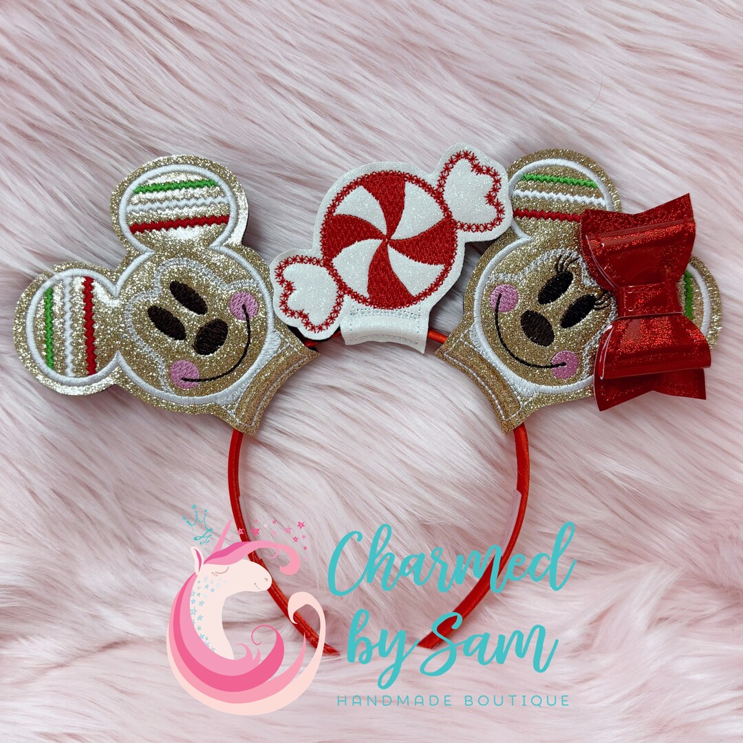 Glitter Gingerbread Minnie Mickey 3D Bow Inspired Ears, Christmas Ears ...