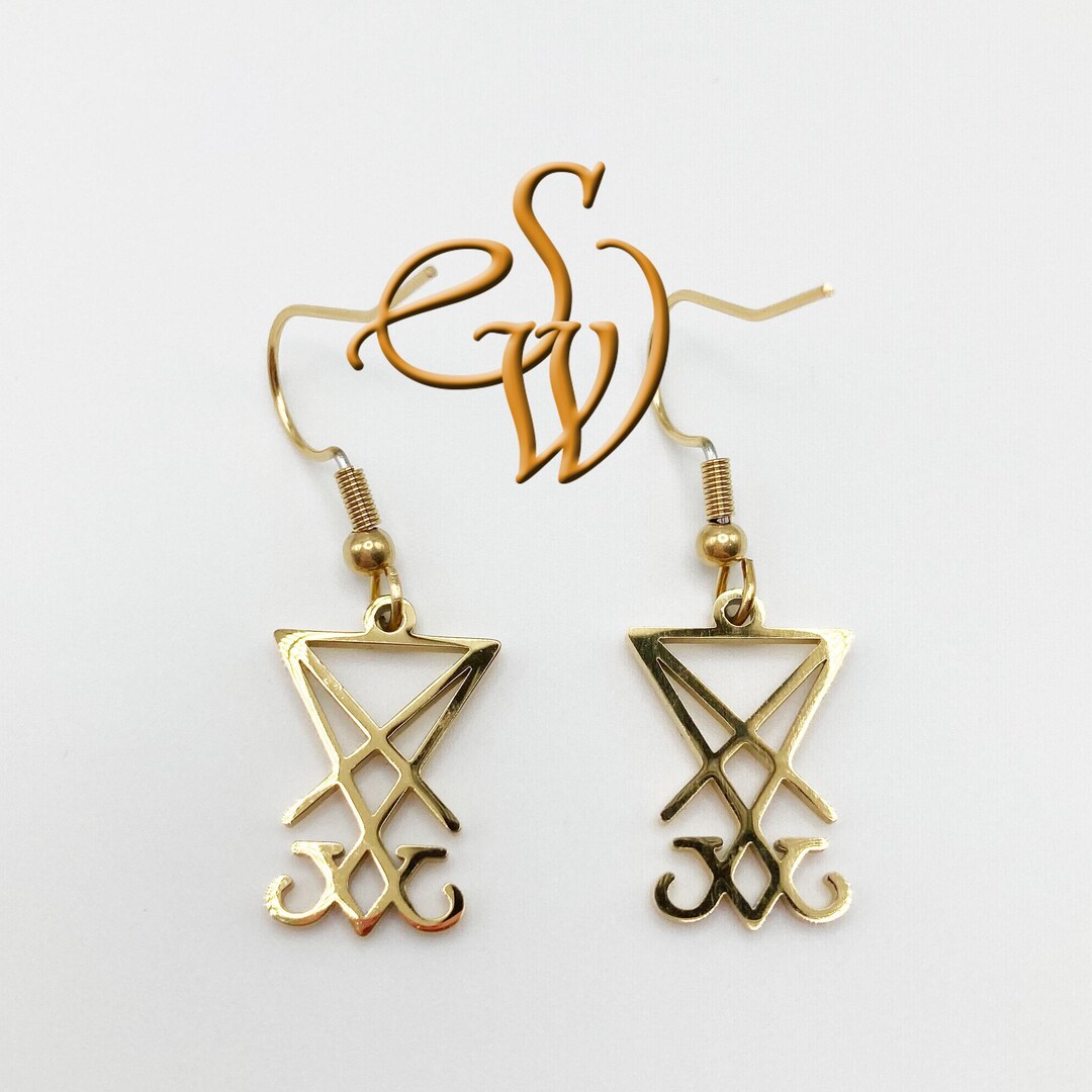 Gorgeous Sigil of Lucifer Gold and Silver Stainless Steel Earrings Make ...