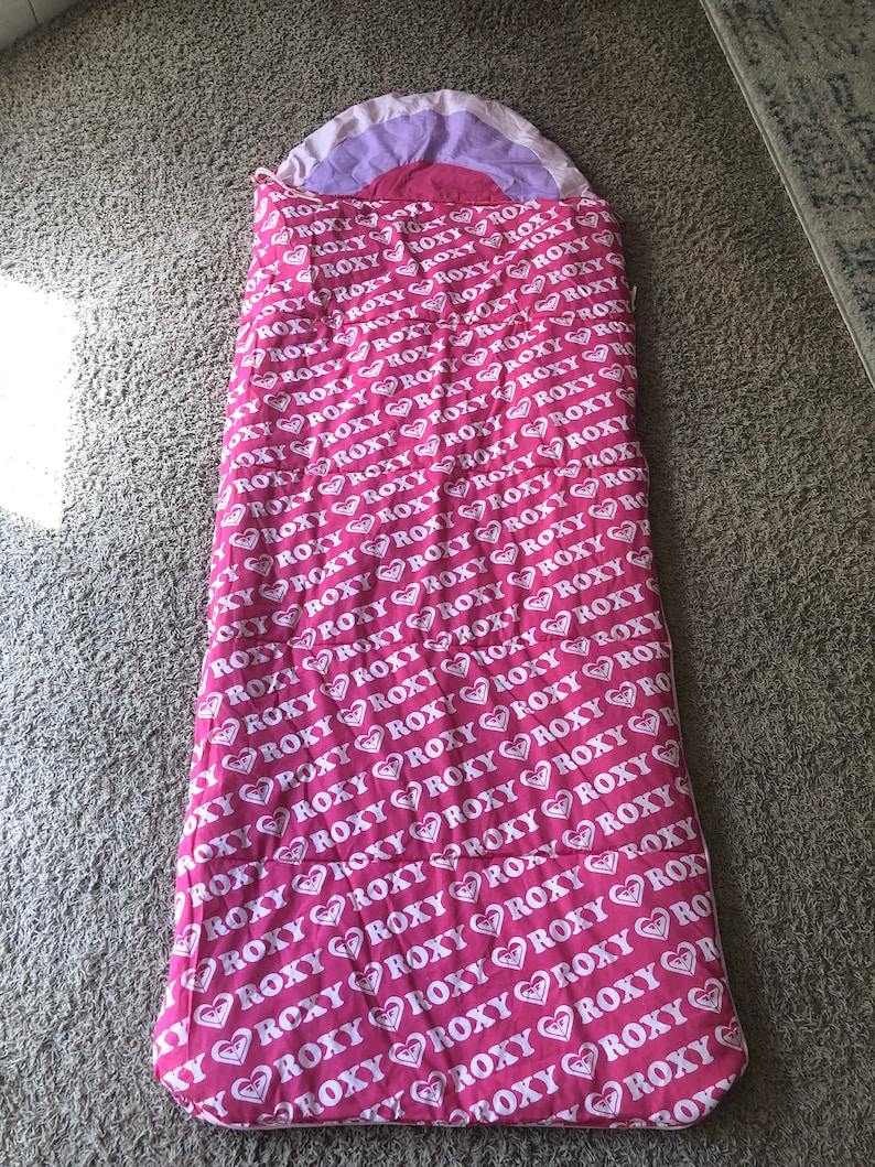 Vintage ROXY Reversible Mummy Sleeping Bag Drawstring Pink Girls Sleep ...