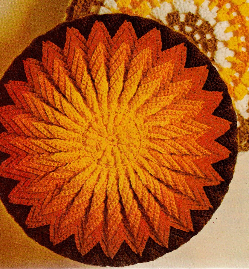 Crochet Pillow Pattern, Crochet Round Pillow Pattern, Crochet Sunburst ...