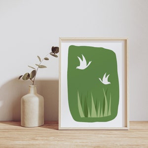 Two White Doves Print, Doves Diving Art Print, Green Bird Art, Dove Art ...