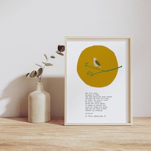 Song Thrush Bird Yellow Green Poem Print, Singing Bird Poem Art ...