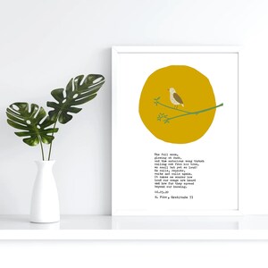 Song Thrush Bird Yellow Green Poem Print, Singing Bird Poem Art ...