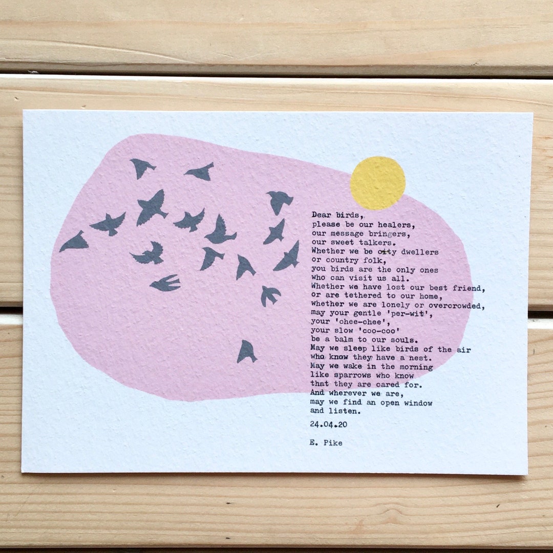 Starlings Pink Typewriter Poem Print, A6, A5, A4, A3, Original Poem ...
