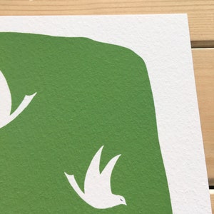 Two White Doves Print, Doves Diving Art Print, Green Bird Art, Dove Art ...