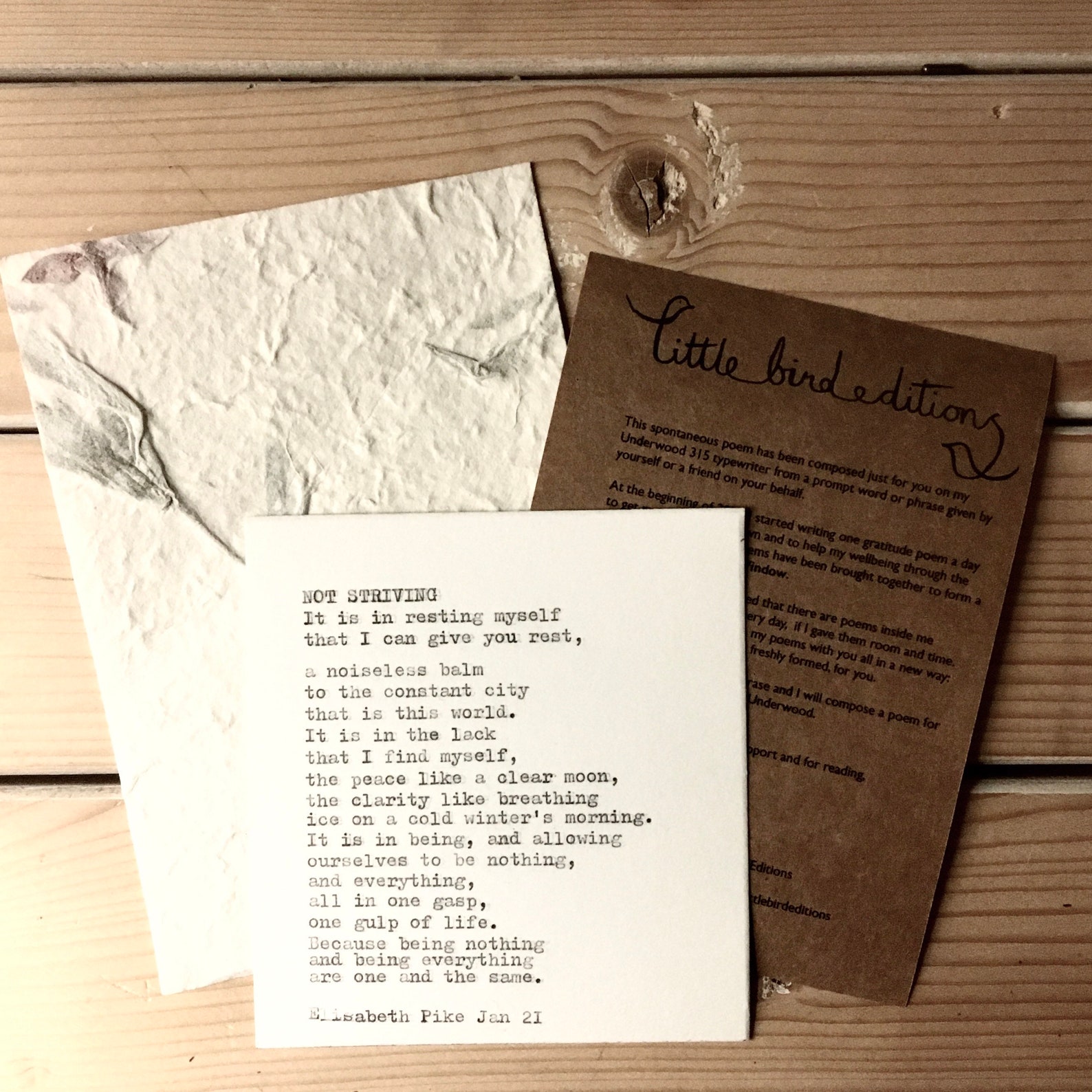 Spontaneous Typewritten Original Poem by Elisabeth Pike, Personalized ...