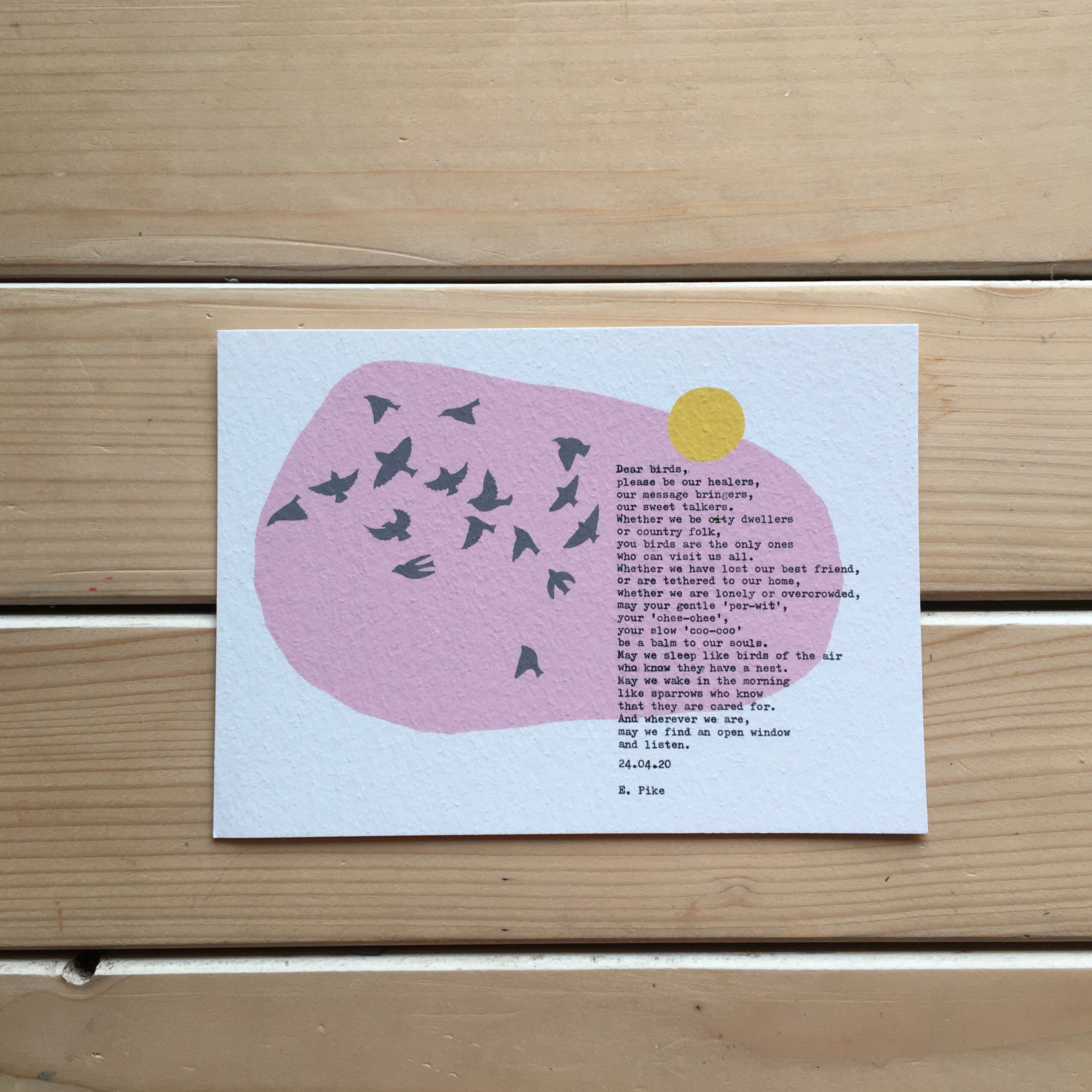 Set of Five Original Typewritten Bird Poems, Mini Bird Poem Prints ...