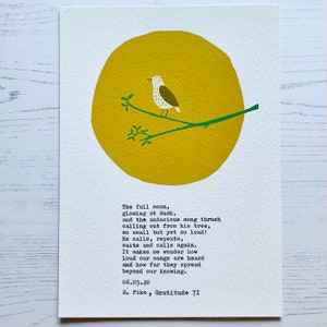 Song Thrush Bird Yellow Green Poem Print, Singing Bird Poem Art ...