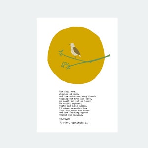 Song Thrush Bird Yellow Green Poem Print, Singing Bird Poem Art ...