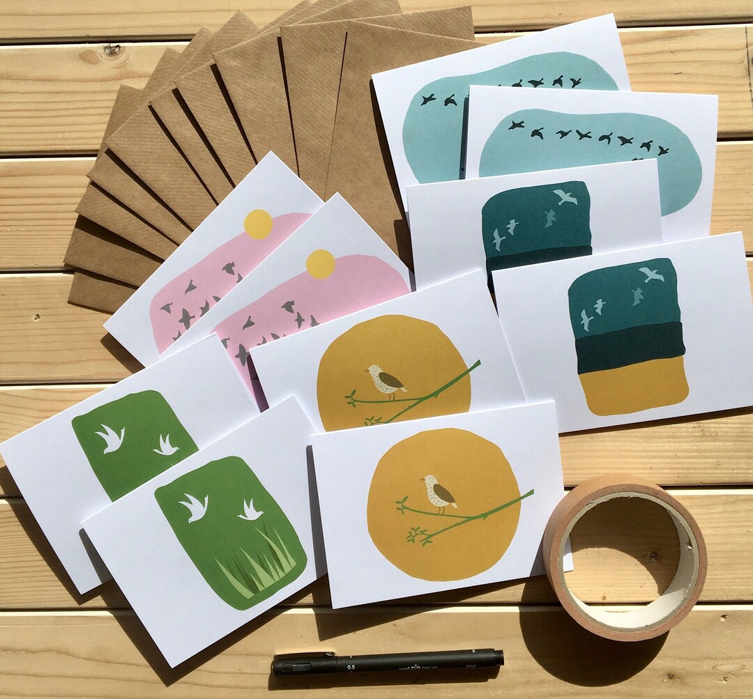10 X Blank Bird Cards With Kraft Envelopes, A6 'take Flight' Blank ...
