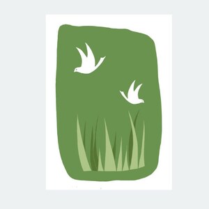 Two White Doves Print, Doves Diving Art Print, Green Bird Art, Dove Art Print, Uplifting Bird ...