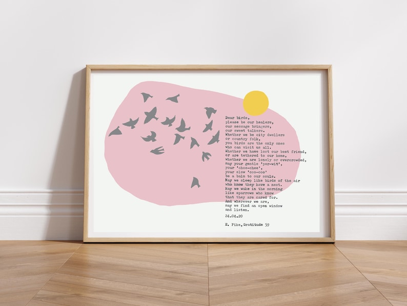 Starlings Pink Typewriter Poem Print, A6, A5, A4, A3, Original Poem ...