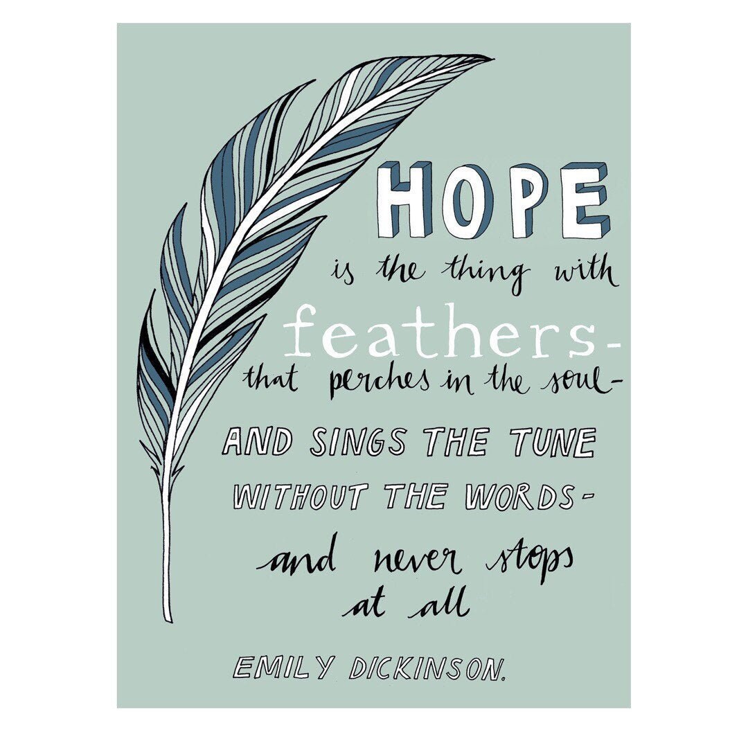 Hope Art Print, Hope is the Thing With Feathers, Emily Dickinson, A6 ...