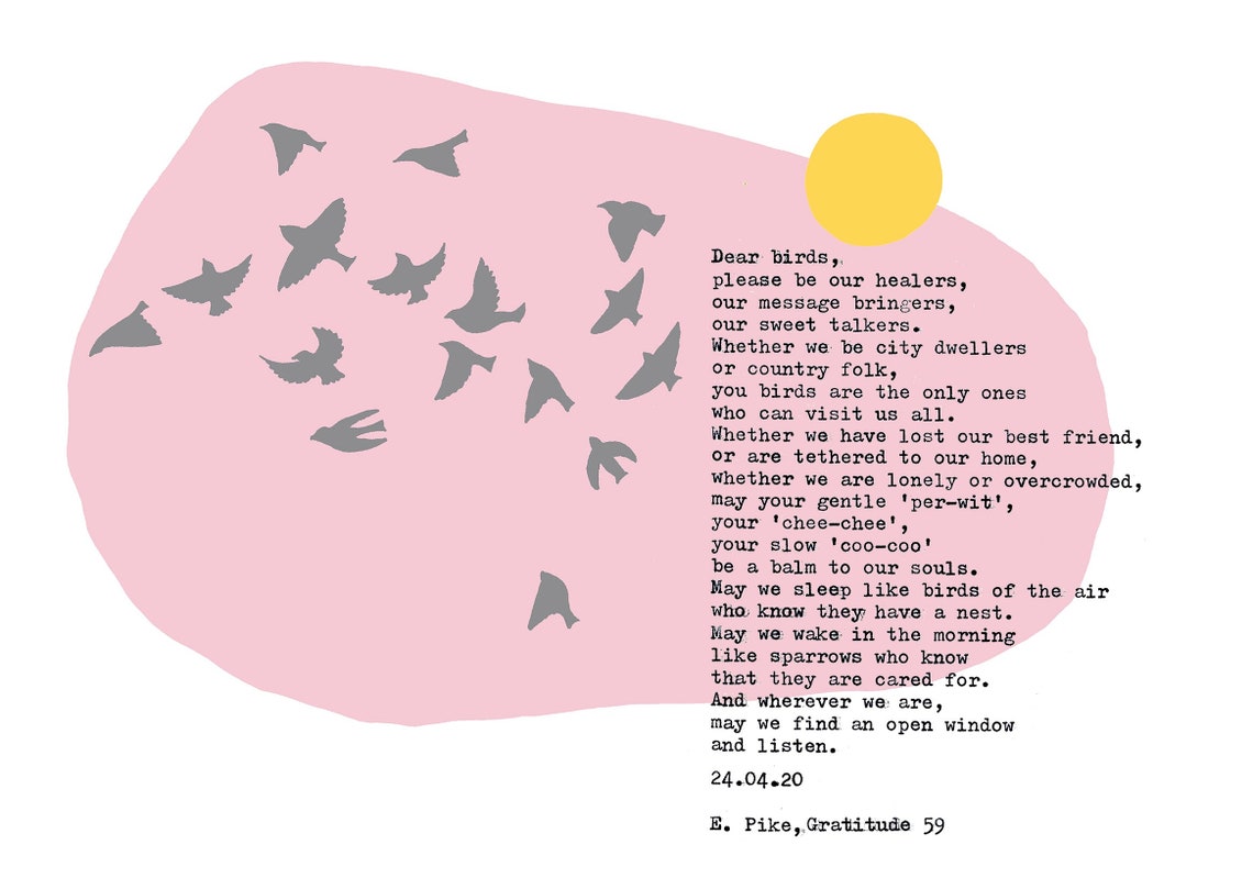 Starlings Pink Typewriter Poem Print, A6, A5, A4, A3, Original Poem ...