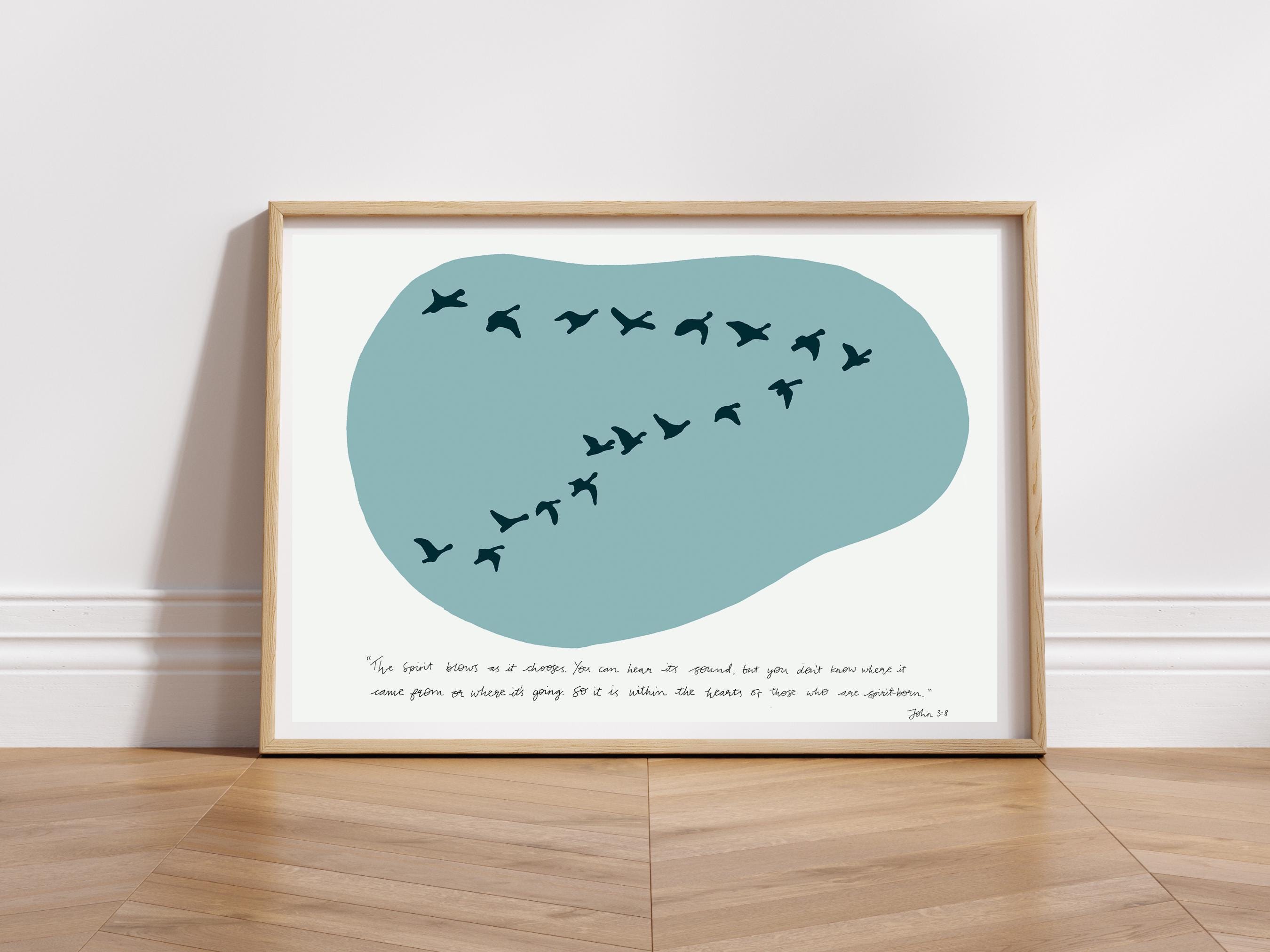 Flock of Geese Flying Bible Verse Print, John 3:8, the Spirit Blows ...