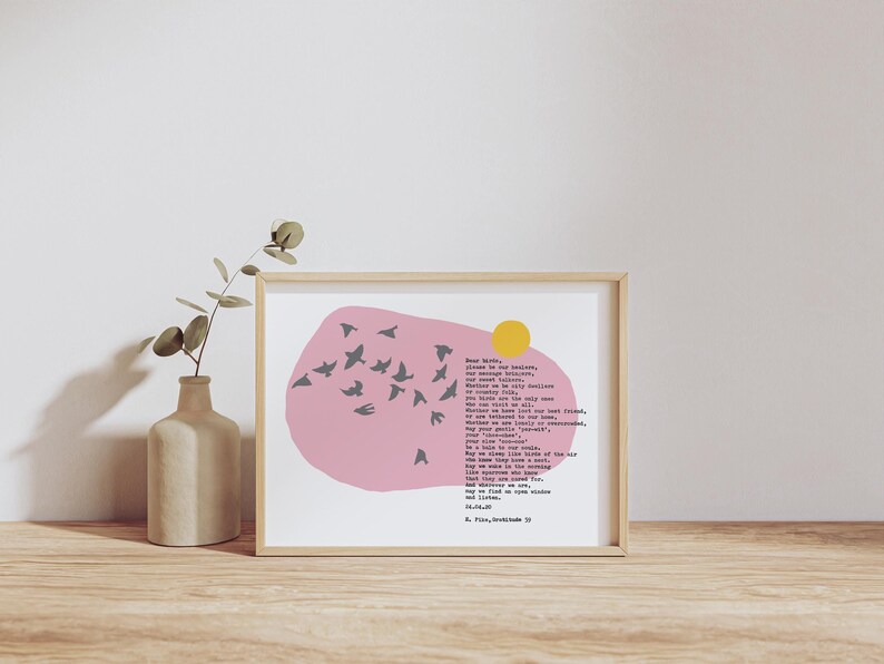 Starlings Pink Typewriter Poem Print, A6, A5, A4, A3, Original Poem ...