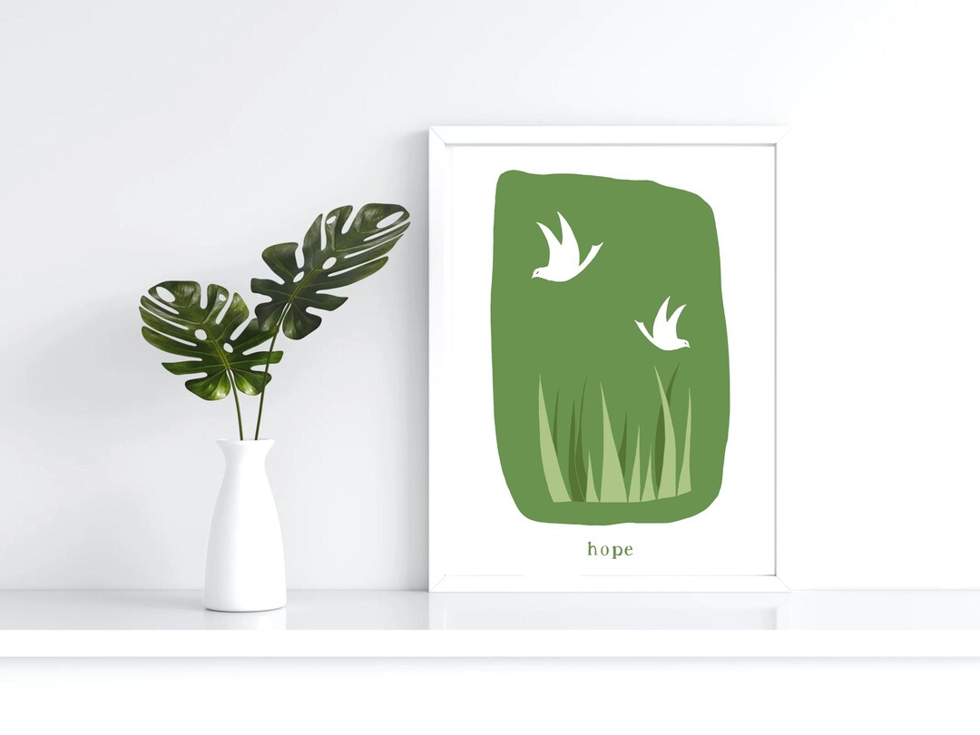 Hope Bird Green Giclee Art Print, Doves Diving Print, Uplifting Wall ...