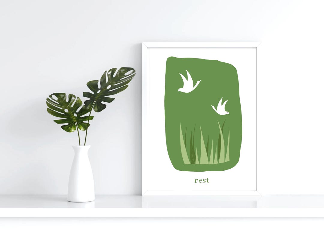 Rest Green Doves Print, Bird Print, Uplifting White Doves Print ...